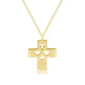 CARTERGORE Small Sugar Skull Cross Charm Pendant Necklace - Gold