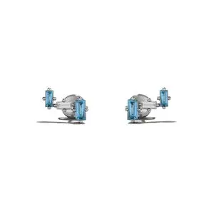 ONI Aquamarine & Diamond Cluster Stud Earrings - Silver