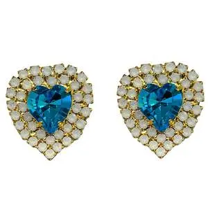 ACHALA HANDCRAFTED Barbara Turquoise Crystal Heart Earrings - Blue/white