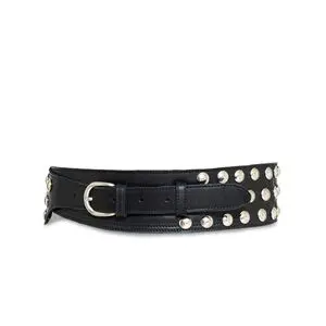 JUAN-JO Wide Leather Belt With Silver Tone Studs - Black/silver