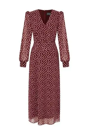 EXQUISE Polka Dot Chiffon Midi Dress