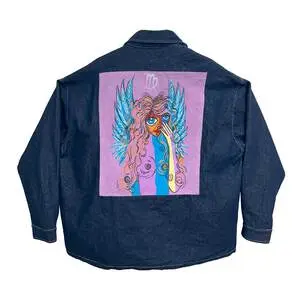 ZASTASTUDIO Zodiac Virgo Embroidered Denim Coat - Black