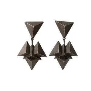 ZULA JEWELRY + DESIGN Oxidized Sterling Silver Triangle Drop Earrings - Black/grey/silver