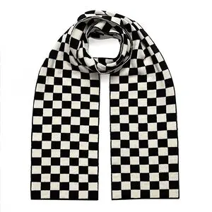 INGMARSON Black / White Checked Small Wool & Cashmere Scarf Black & White - Black/white