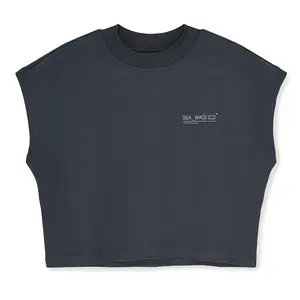 SEA_WASHED Organic Cotton Cropped T-shirt With High Neckline