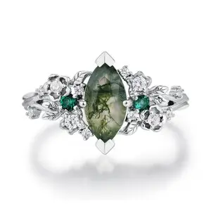 AZURA JEWELRY NEW YORK Briar Meadow Moss Agate Ring - Silver