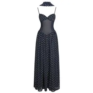 MISS CIRCLE NEW YORK Juliette Polka Dot Chiffon Maxi Dress - Blue