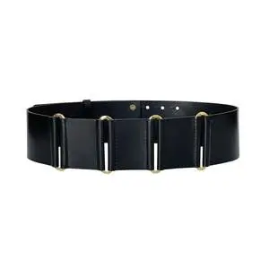 HAUTE CUIR Linked Wide Leather Belt With Metallic Rings - Black