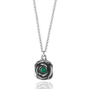 UNALOE Emerald Rose Pendant Necklace - Silver/green
