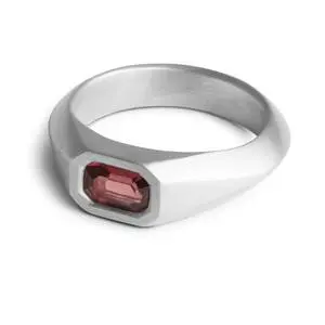 KASUN LONDON Signet Ring With Garnet - Silver