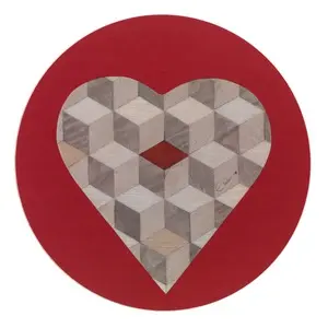 E. INDER DESIGNS Set Of Six Placemats In Heart Design With Border In Luxe High Gloss Melamine. Heat Resistant. Ten Inch Diameter Please Measure Plate Before Purchase - Red