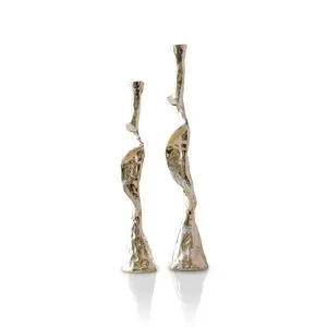 MARLETH Set Of Two Brass Spiral Candle Holders - Silver