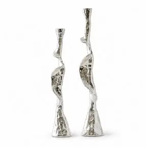 MARLETH Set Of Two Brass Spiral Candle Holders - Silver