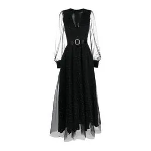 NISSA Crystal-embellished Tulle Midi Dress