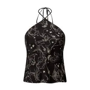 LILY ROU Silk Halter Neck Top