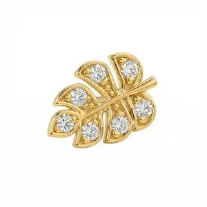 MELT'M JEWELRY Monstera Leaf Cz Flat Back Earring In Solid Gold - Yellow