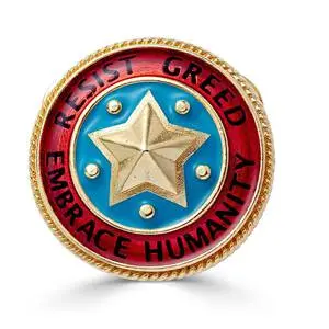 PASSIONATE PROTEST COLLECTION Resist Greed, Embrace Humanity Pin - Blue/red