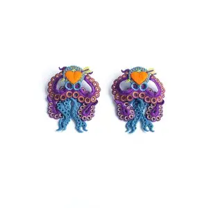 NANA WATANABE Arrow & Octopus Embroidered Earrings - Purple