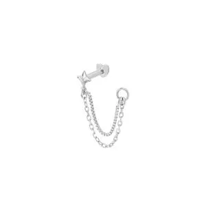 VANCHI 14k White Gold Lab-grown Diamond Double Chain Flat Back Stud - Silver
