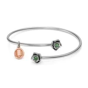 UNALOE Magnifica Sterling Silver Bangle With Emerald - Silver/green