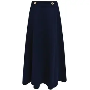 ROCH PEREL Mock Wool Gold Button Wrap Skirt