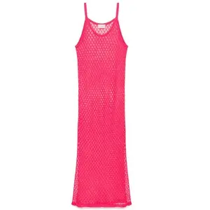 PERALUNA Honeymoon Openwork Knit Beach Dress - Orange