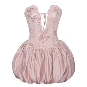 MISS CIRCLE NEW YORK Embroidered Bubble Hem Mini Dress - Pink