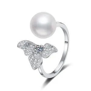 ANGEL BAROCCO Clover Pearl & Moissanite Adjustable Ring - Silver