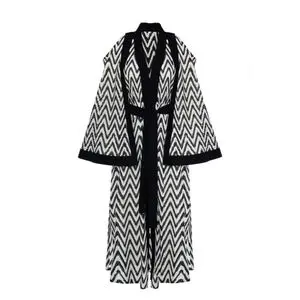 WOMEN & WOMEN Knitted Patterned Kimono With Belt - White/black
