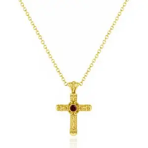 UNALOE Gold Vermeil Ruby Cross Pendant Necklace - Gold/red