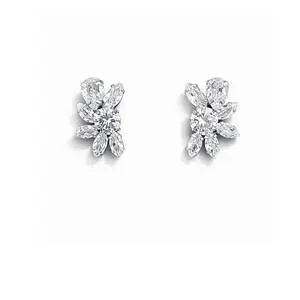 MAISON DE GALA Crystal Floral Cluster Stud Earrings - Silver