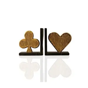 MARLETH Gold / Black Set Of Two Brass Clover & Heart Bookends With Black Marble Base - Gold/black