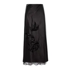 IZABELA MANDOIU Rose Cutwork Leather Midi Skirt