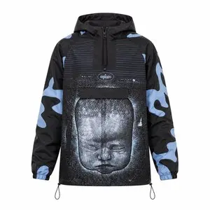 MYSIMPLICATED Water Repellent Windbreaker With Graphic - Blue/black