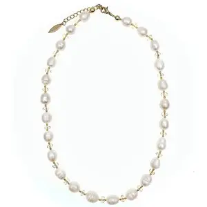 FARRA Clear Crystals And Freshwater Pearls Short Necklace - White
