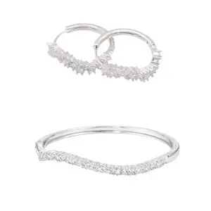 UCHI & SOTO Nami Stone Wave Earrings And Bangle Set - Silver