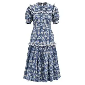 ECHO OF PINK High-neck Ruffled Midi Dress