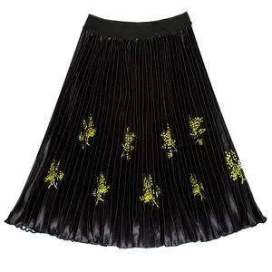 Black Floral Pleated Skirts