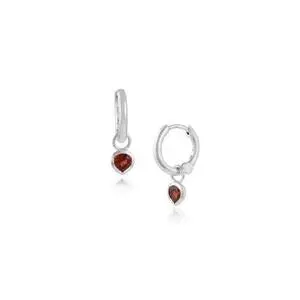 MOON LONDON Mani Garnet Heart Mini Hoops - Silver