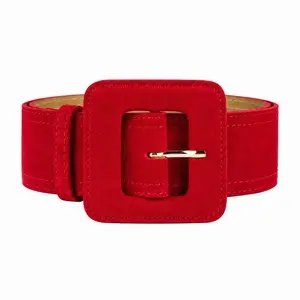 BELTBE Suede Square Buckle Belt - Red