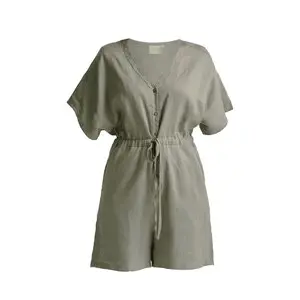 REISTOR V-neck Drawstring Romper - Green