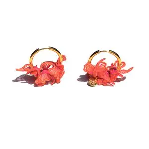 NANA WATANABE Embroidered Hoop Earrings Pink