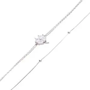 SPERO LONDON White Clover & Italian Bead Chain Bracelet Layering Set - Silver