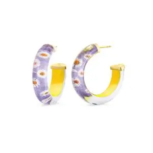 GOLD & HONEY Daisy Flower Lucite Hoop Earrings - Gold/yellow