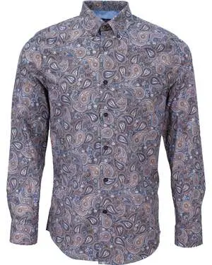 LORDS OF HARLECH Morris Trippy Paisley Shirt - Grey