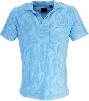 LORDS OF HARLECH Johnny Coral Towel Polo Shirt Sky - Blue
