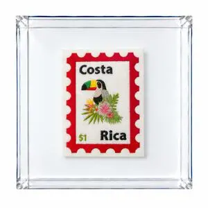 LILLY LOVES Costa Rica Embroidered Postcard Artwork - White
