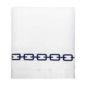 KM HOME COLLECTION Blue / White Navy Chain Embroidery Bath Towel - Blue/white
