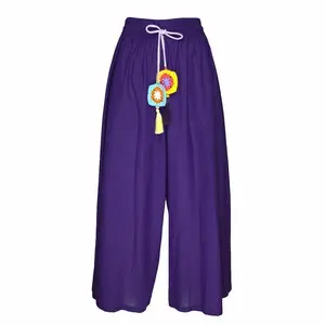 LALIPOP DESIGN Cropped Wide-leg Voile Trousers With Crochet Belt - Purple