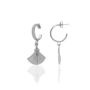 A WEATHERED PENNY Ginkgo Drop Hoop Earrings - Silver